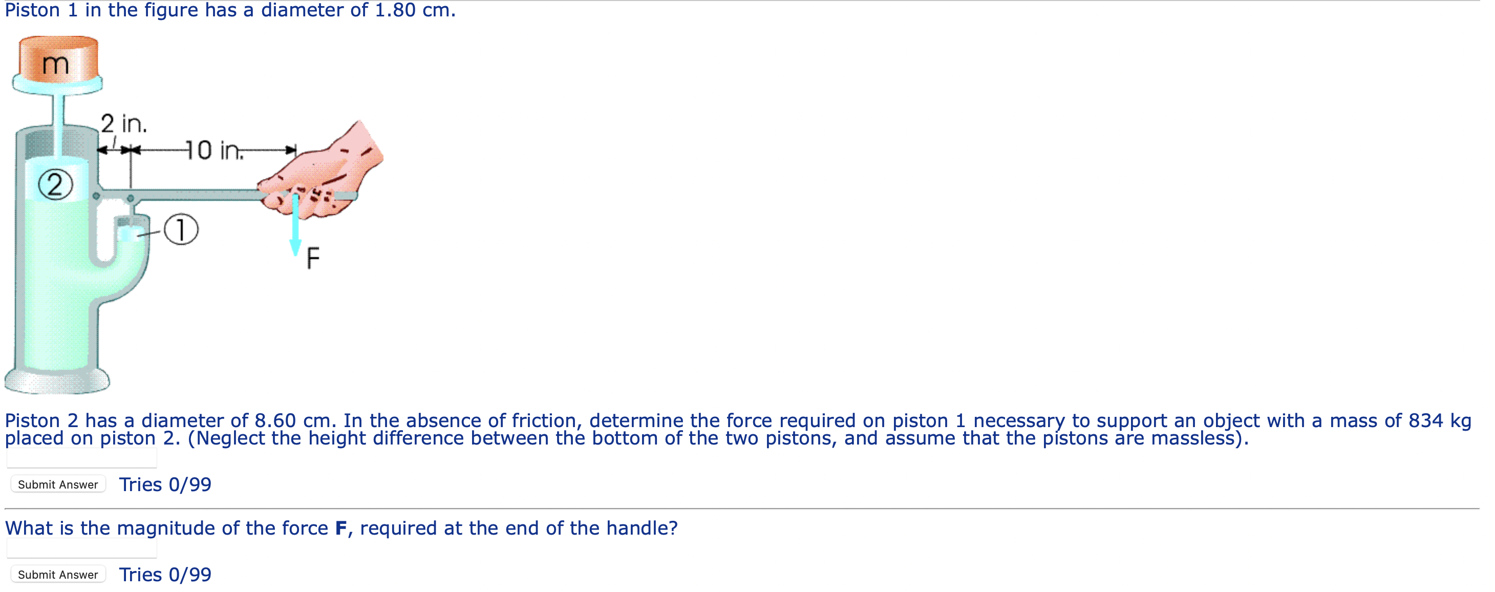 Solved Piston 1 ﻿in the figure has a diameter of | Chegg.com