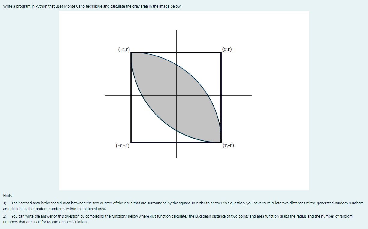 Solved Write a program in Python that uses Monte Carlo | Chegg.com