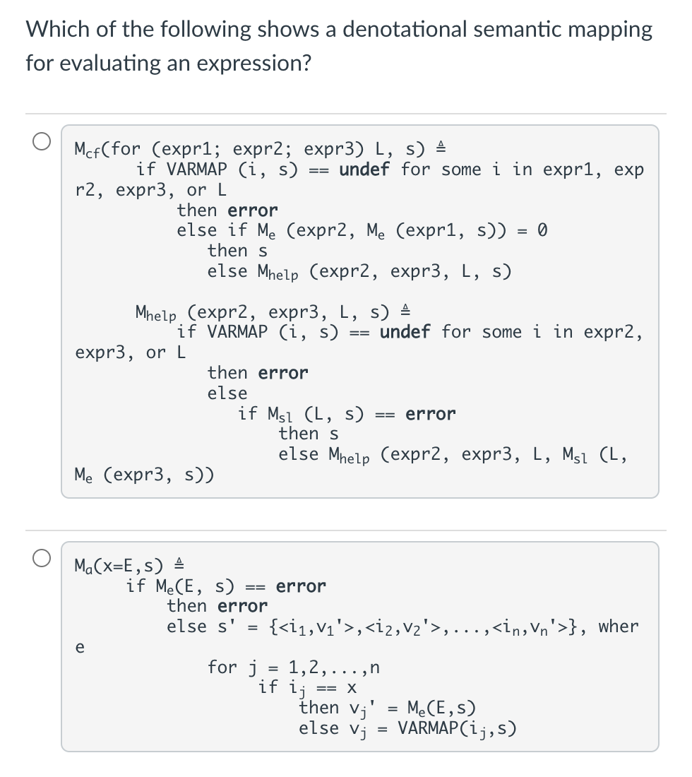 Solved Which of the following shows a denotational semantic | Chegg.com