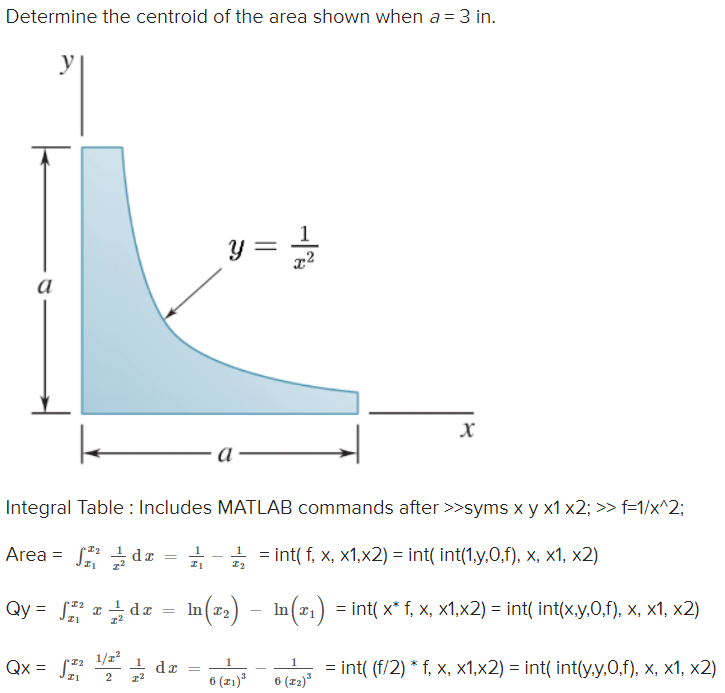 Determine the centroid of the area shown when a=3 in. | Chegg.com
