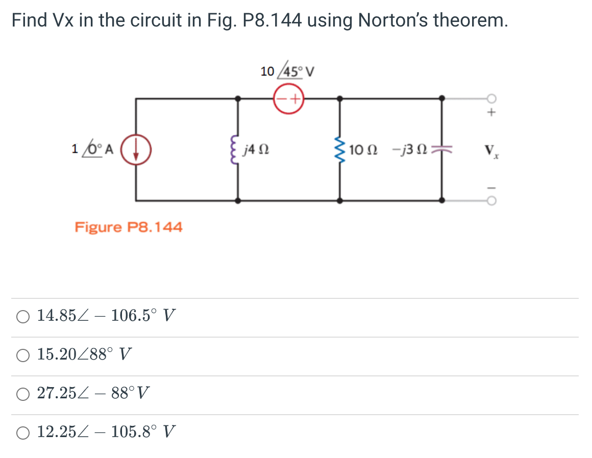 Solved Find Vx in the circuit in Fig. P8.144 using Norton's | Chegg.com