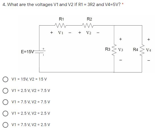 Solved 4. What are the voltages V1 and V2 if R1 = 3R2 and | Chegg.com