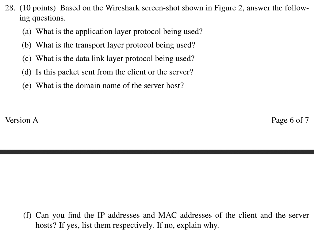 Solved 28. (10 points) Based on the Wireshark screen-shot | Chegg.com
