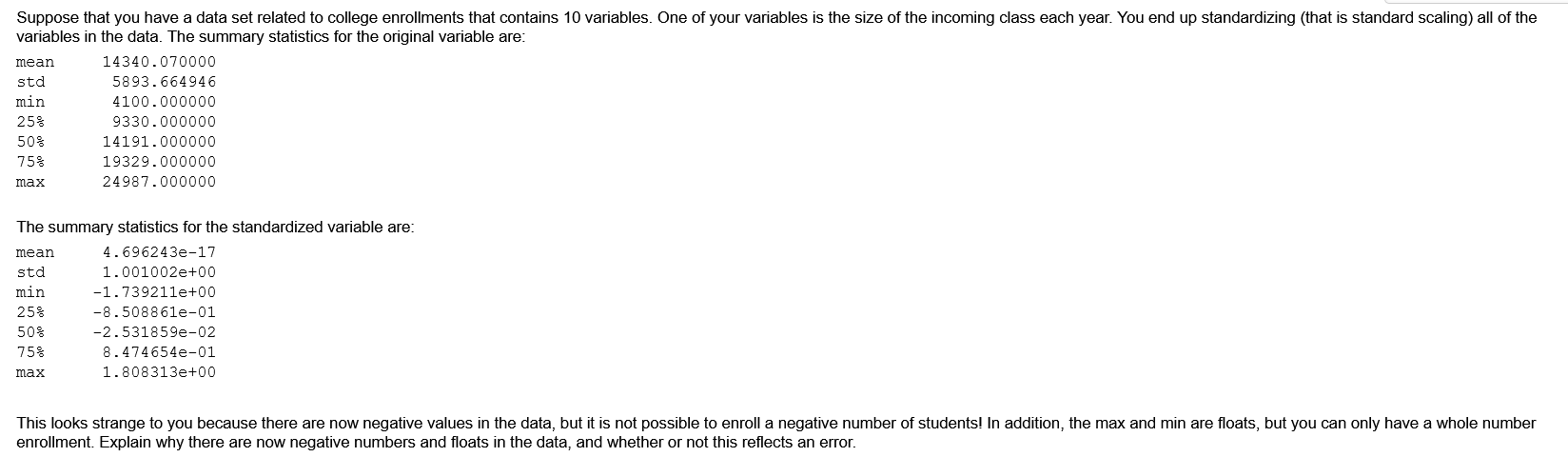 Solved variables in the data. The summary statistics for the | Chegg.com