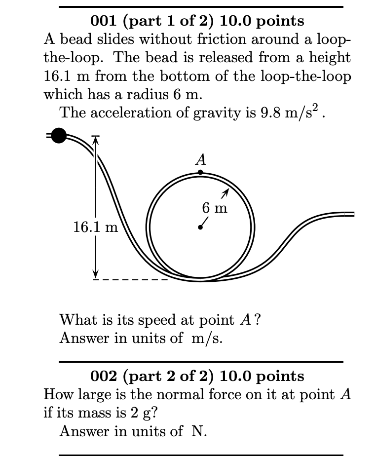 Solved 001 (part 1 of 2) 10.0 points A bead slides without | Chegg.com