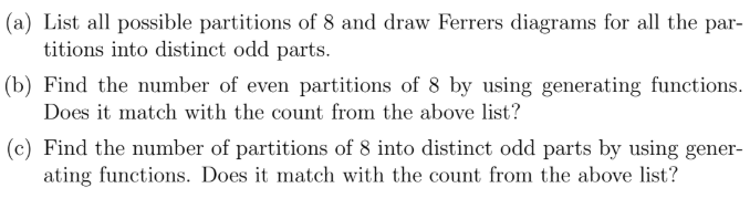 Solved (a) List all possible partitions of 8 and draw | Chegg.com