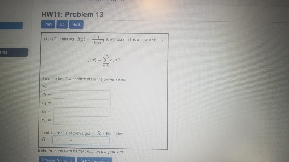 Solved HW11: Problem 13 Prev Up Next (1 pt) The function | Chegg.com