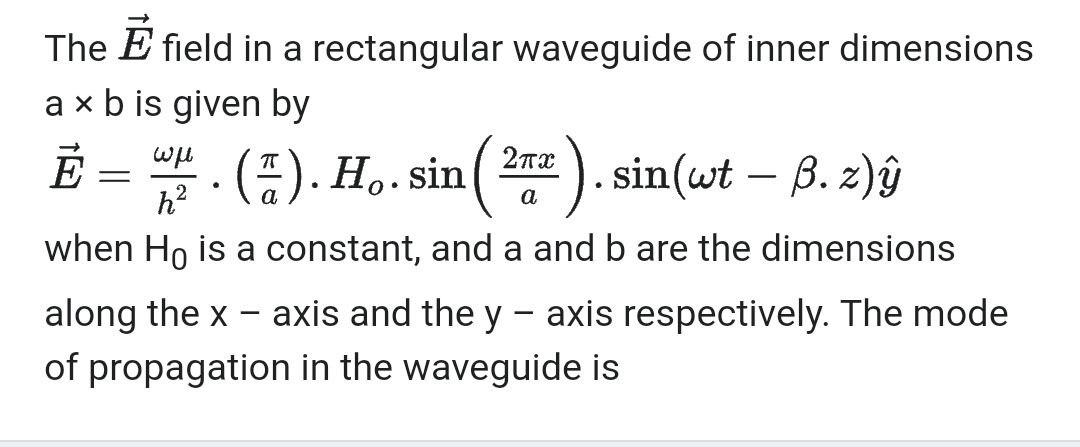 Solved 2пх = The Ē field in a rectangular waveguide of inner | Chegg.com