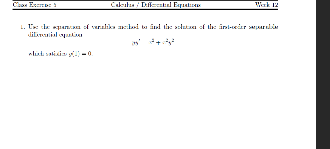 Solved Class Exercise 5 Calculus Differential Equations Week | Chegg.com