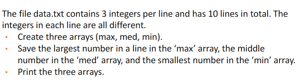 Solved The file data.txt contains 3 integers per line and | Chegg.com