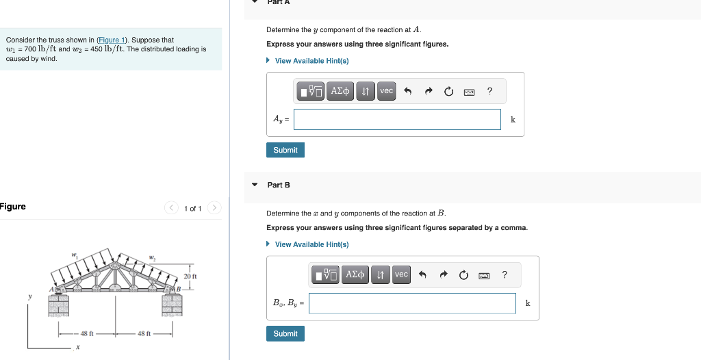 Solved Determine the y component of the reaction at A. | Chegg.com