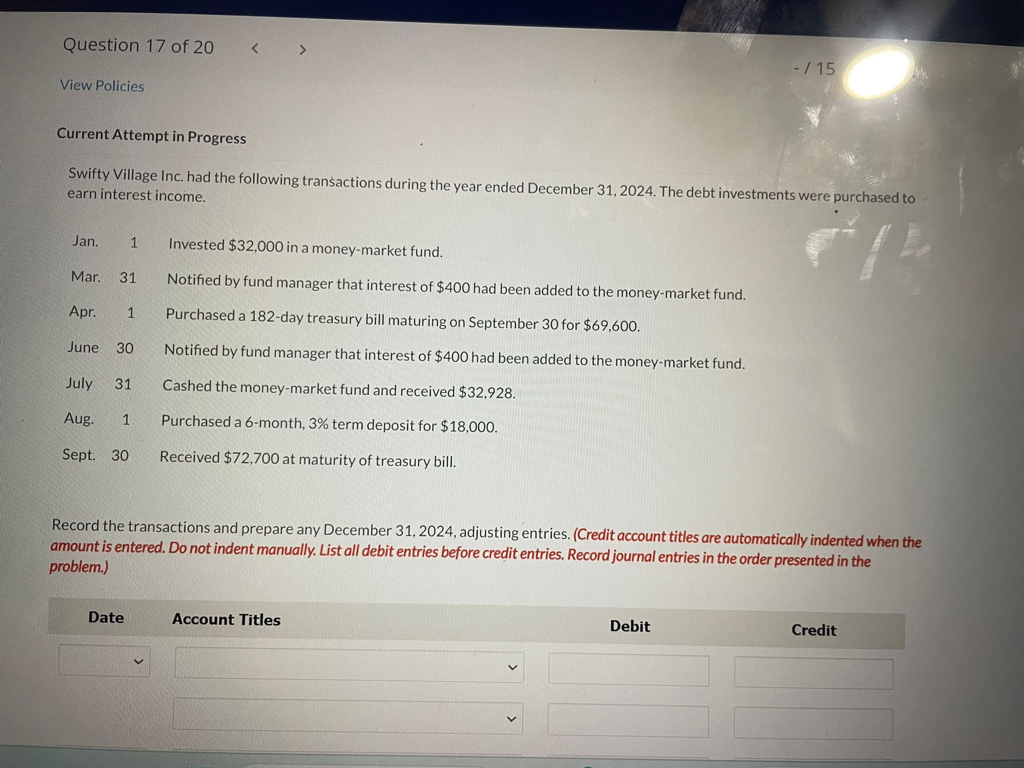 Solved Current Attempt in Progress Swifty Village Inc. had | Chegg.com