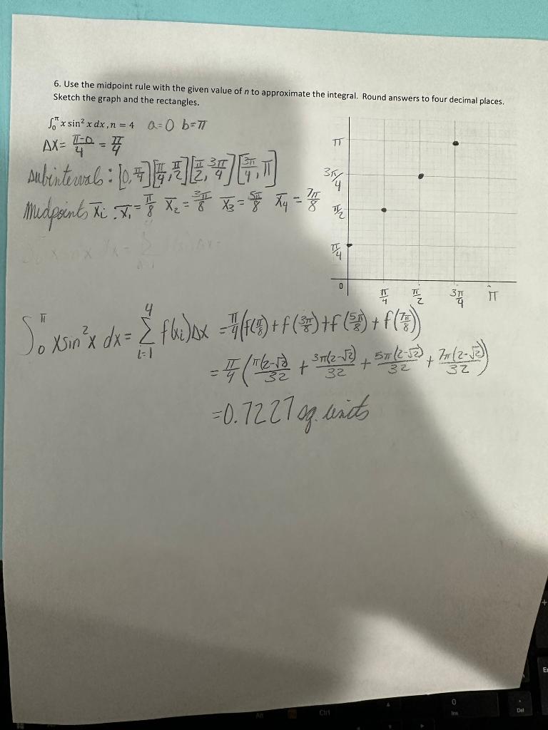 Solved 6. Use the midpoint rule with the given value of n to | Chegg.com