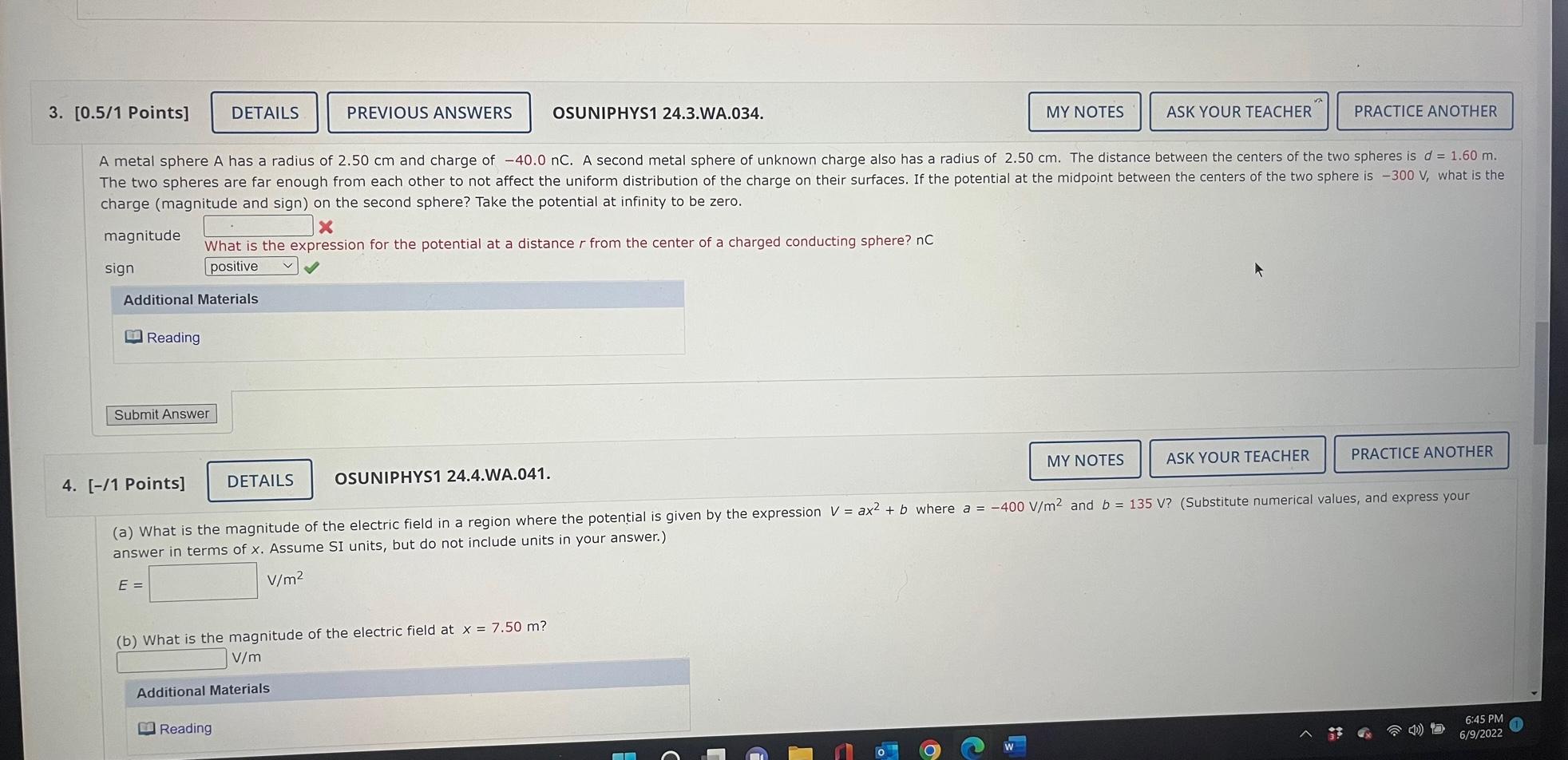 Solved 3. [0.5/1 Points] DETAILS PREVIOUS ANSWERS OSUNIPHYS1 | Chegg.com