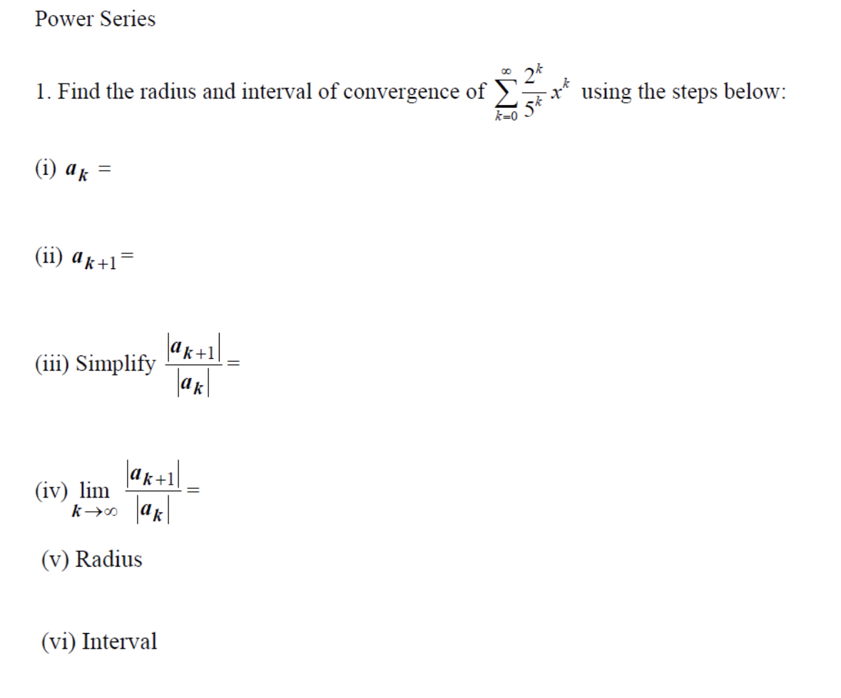 Solved Power Series 1. Find the radius and interval of | Chegg.com