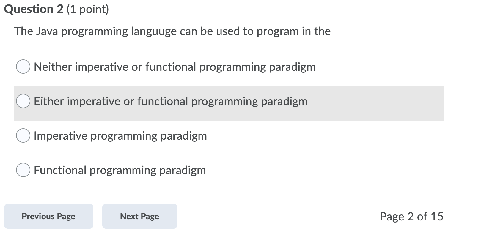 Solved Question 2 (1 point) The Java programming languuge | Chegg.com