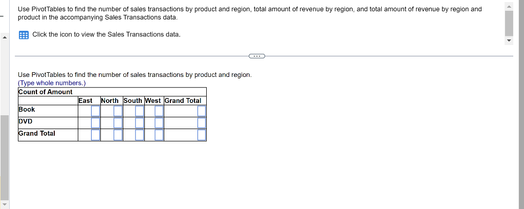 Solved Use PivotTables to find the number of sales | Chegg.com