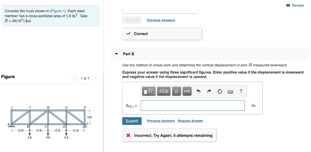 Solved: Review Consider the truss shown in (Figure 1). Ea