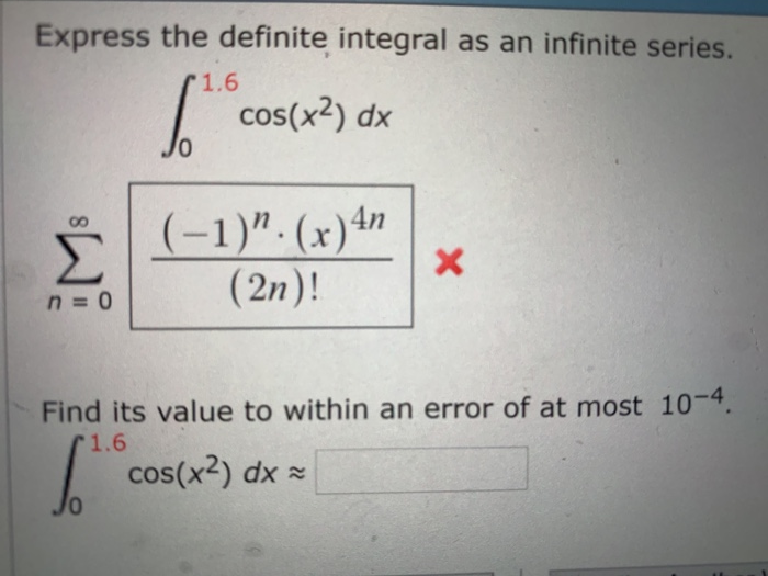Solved Express the definite integral as an infinite series. | Chegg.com