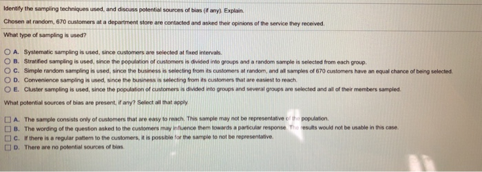 Solved Identify the sampling techniques used, and discuss | Chegg.com