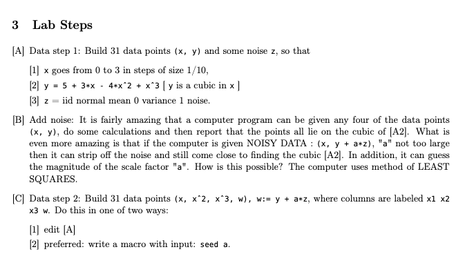 Solved [A] Data step 1: Build 31 data points (x,y) and some | Chegg.com