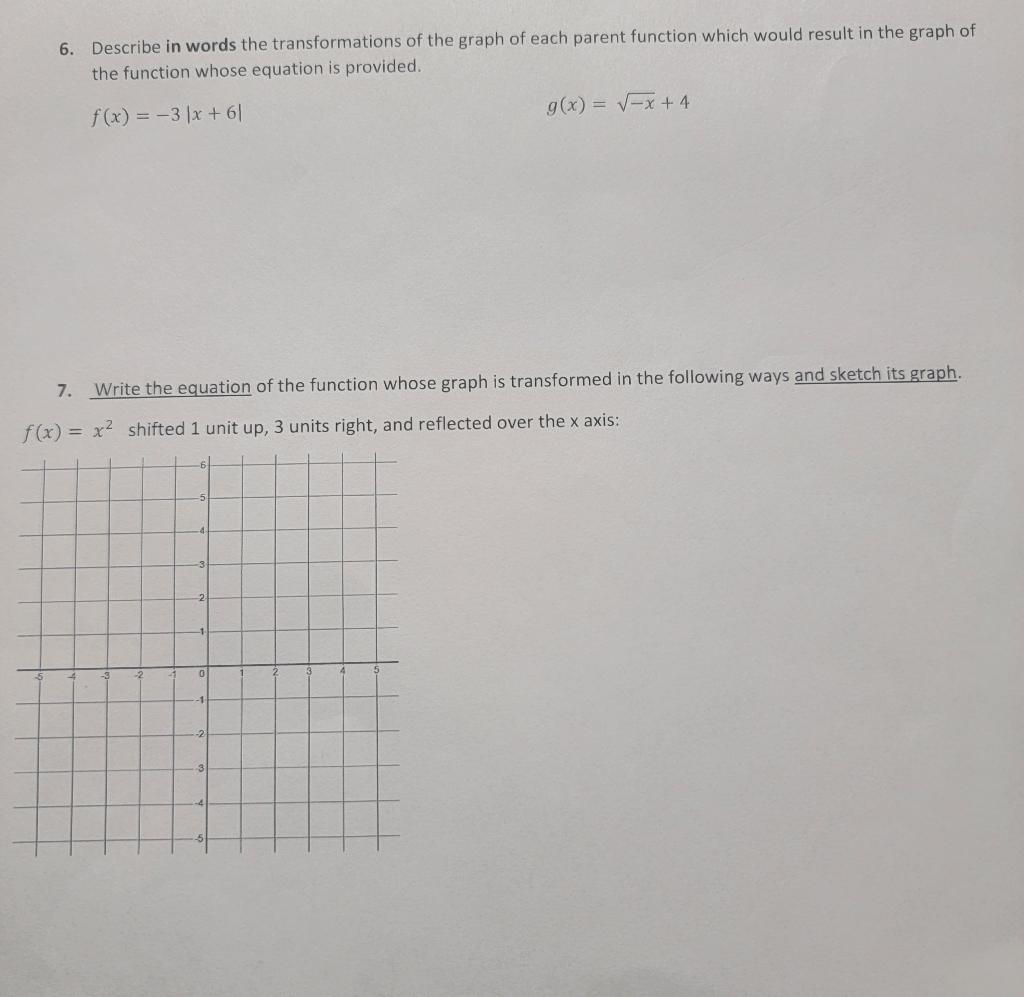 Solved 6. Describe in words the transformations of the graph | Chegg.com