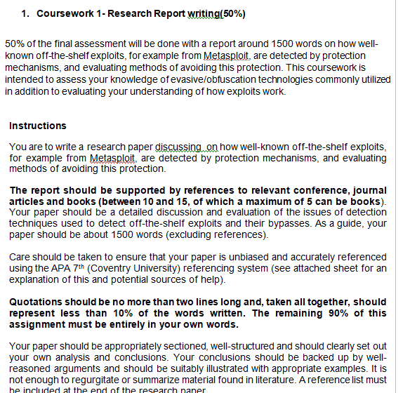 Solved 1. Coursework 1 - Research Report writing (50%) 50% | Chegg.com