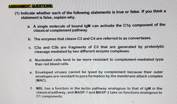 Solved ASSIGNMENT QUESTIONS: (1) Indicate whether each of | Chegg.com