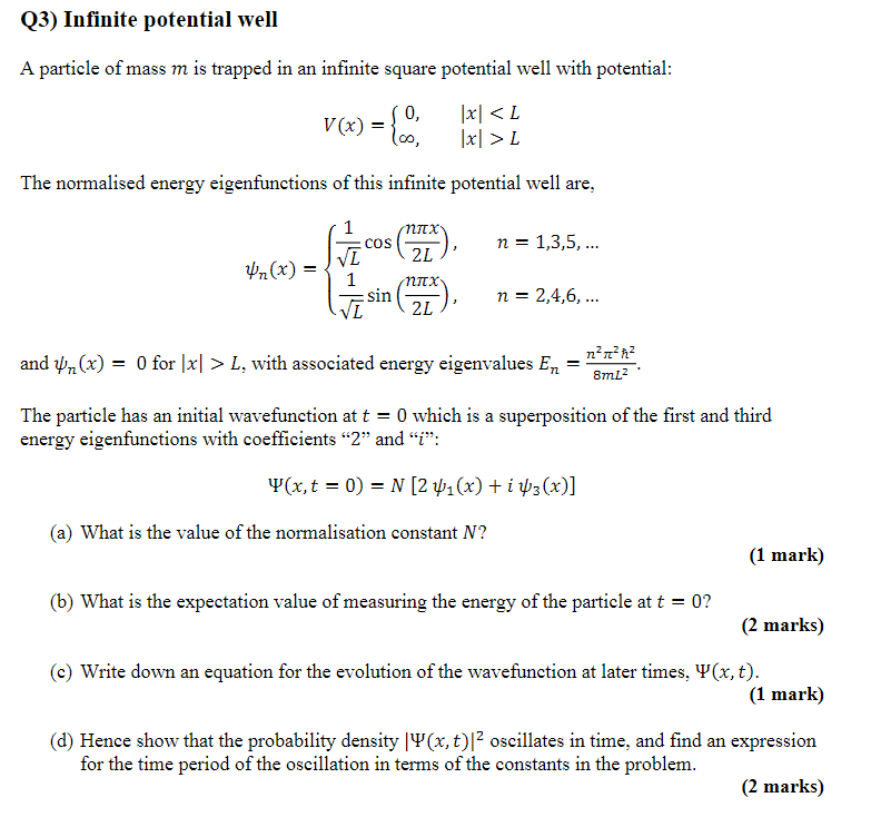Solved (3) Infinite potential well A particle of mass m is | Chegg.com