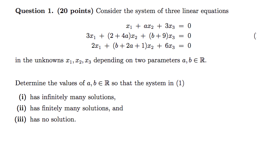 Solved Question 1. (20 points) Consider the system of three | Chegg.com