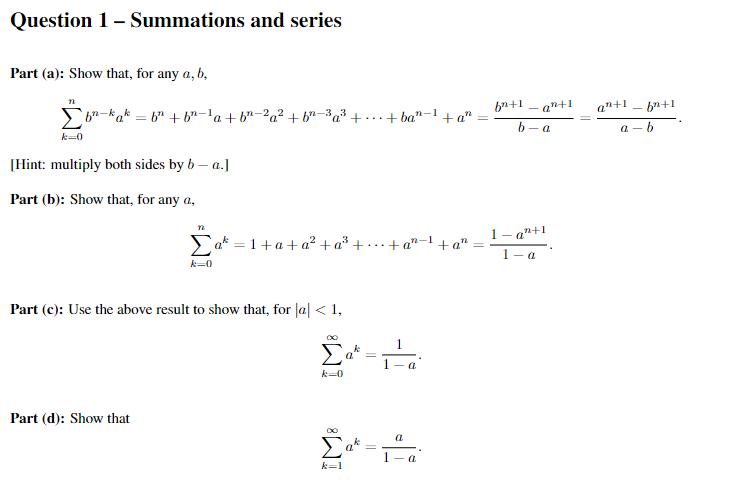 Solved Question 1 - Summations and series Part (a): Show | Chegg.com
