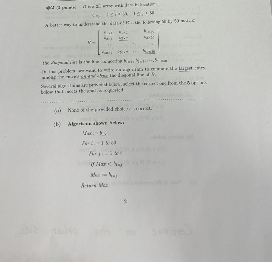 Solved #2 (2 points) B is a 2D array with data in locations: | Chegg.com