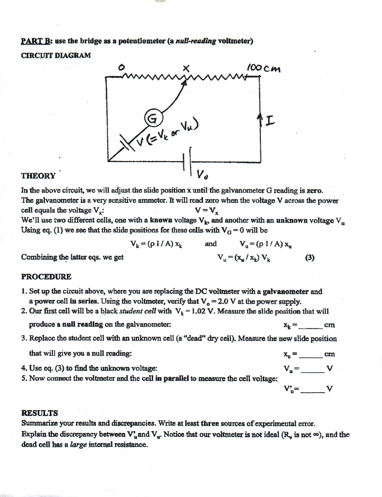 Solved PART B: use the bridge as a potentiometer (a | Chegg.com