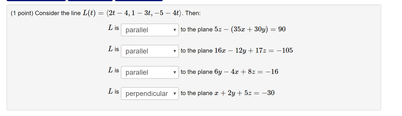 Solved (1 point) An implicit equation for the plane passing | Chegg.com
