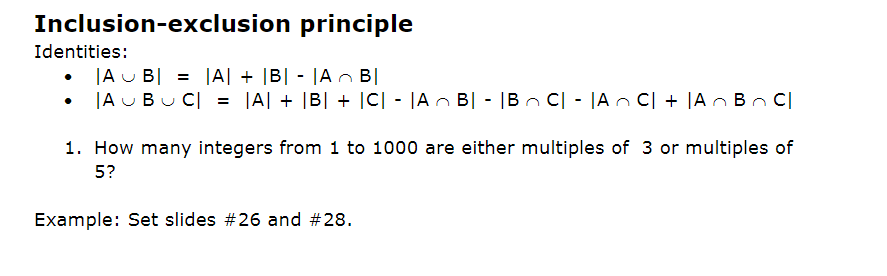 Solved Inclusion-exclusion principle Identities: JA BI JAI + | Chegg.com