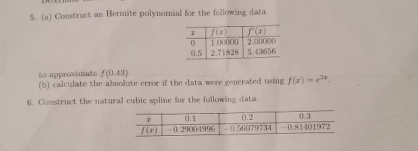 Solved 5. (a) Construct an Hermite polynomial for the | Chegg.com