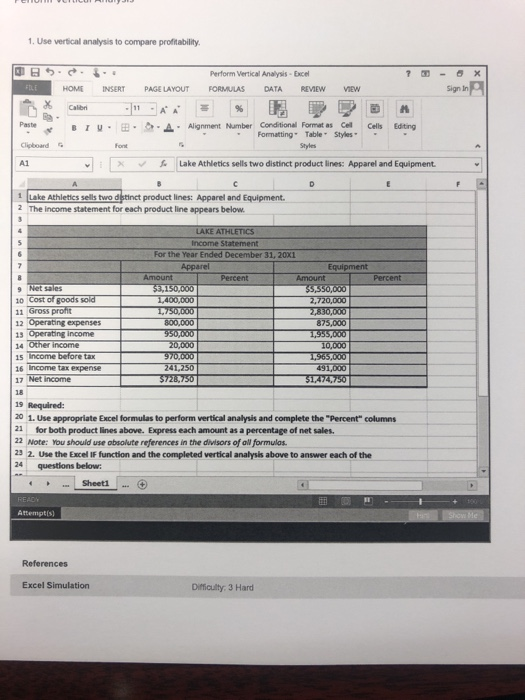 Solved 1. Use vertical analysis to compare profitability | Chegg.com