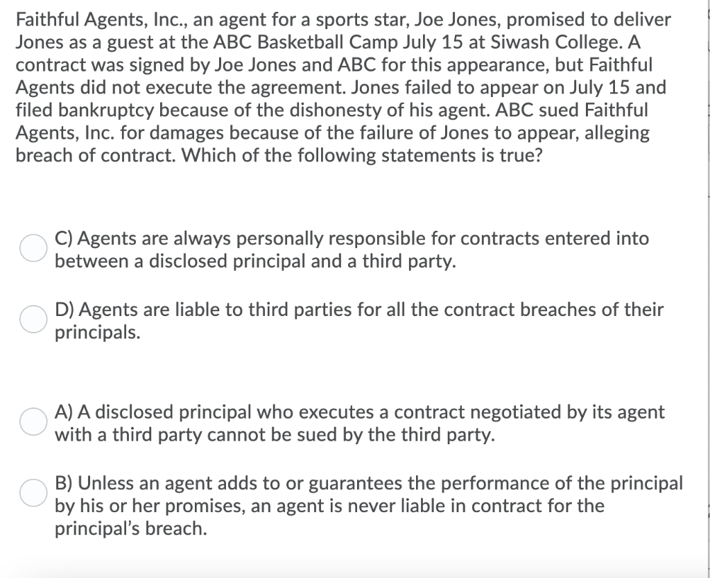 Solved Faithful Agents, Inc., an agent for a sports star, | Chegg.com