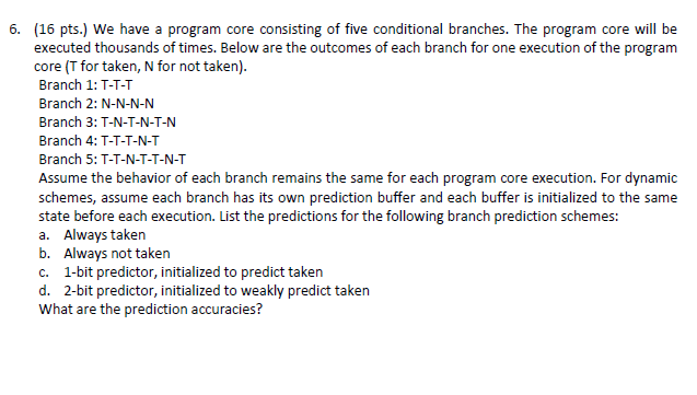 Solved 6. (16 pts.) We have a program core consisting of | Chegg.com