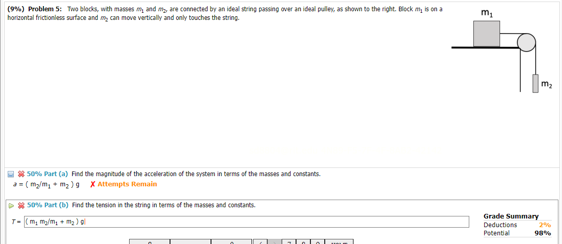 Solved Two blocks, with masses m1 and m2, are connected by | Chegg.com