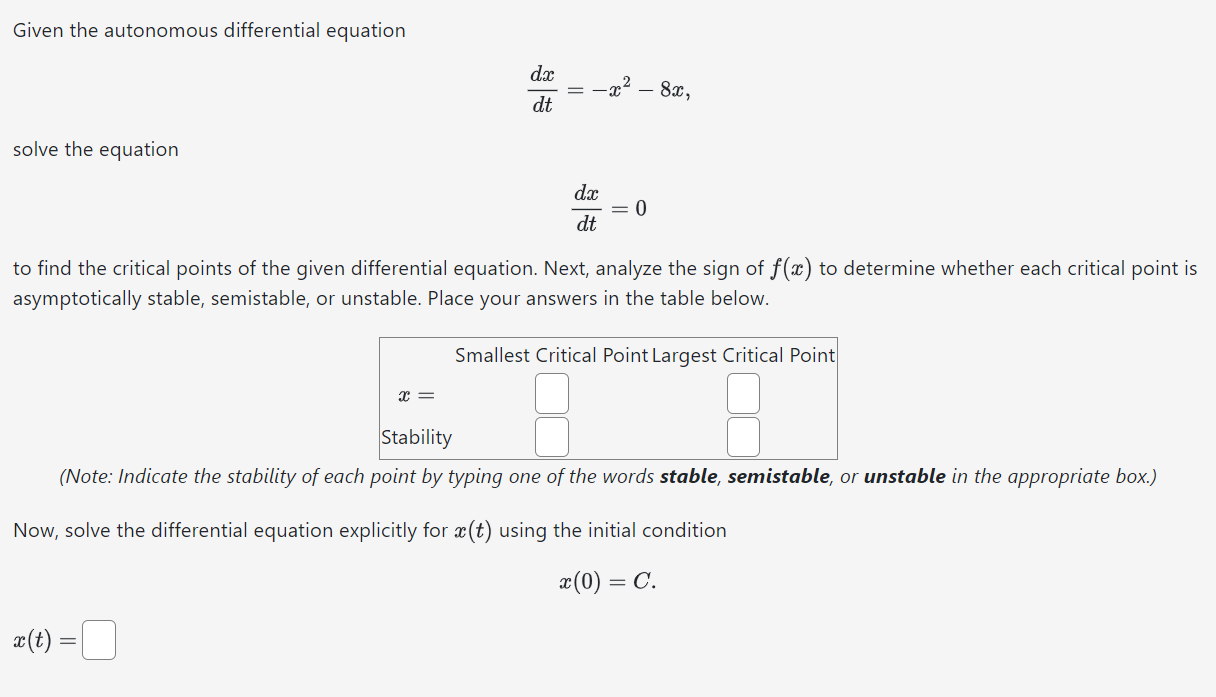 Solved Given the autonomous differential equation | Chegg.com