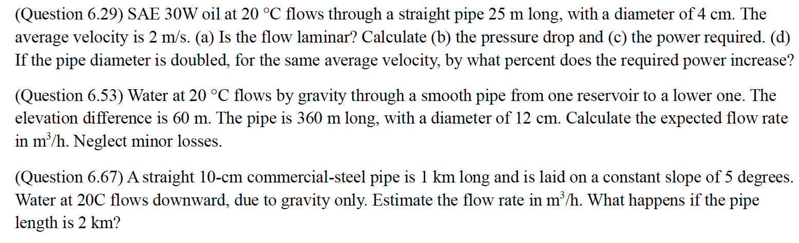 Solved (Question 6.29) ﻿SAE 30 ﻿W oil at | Chegg.com