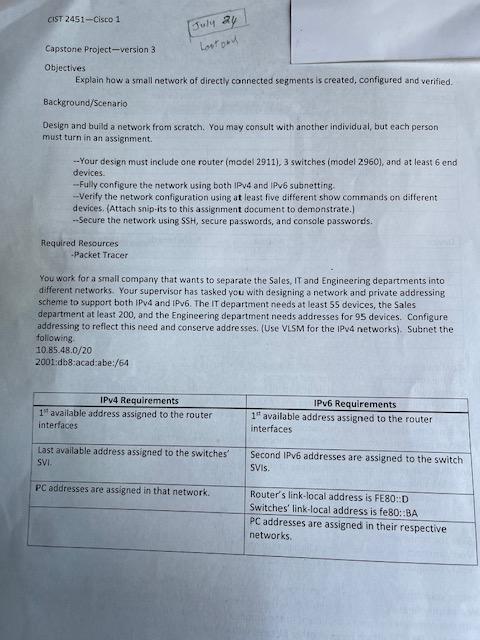 Solved CIST 2451-Cisco 1 Capstone Project-version 3 | Chegg.com