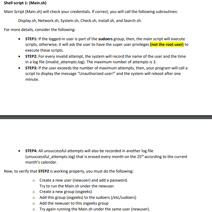 Solved Main Script (Main.sh) will check your credentials. If | Chegg.com