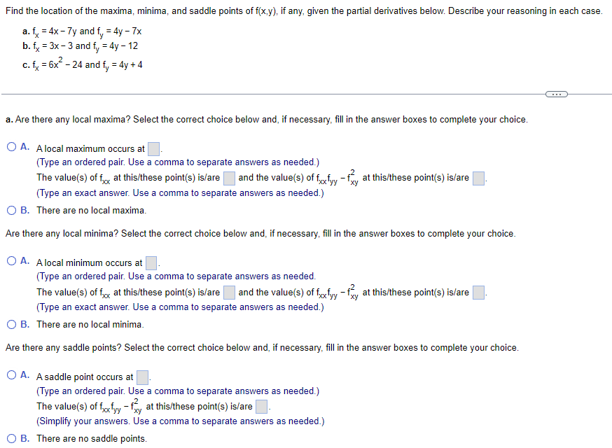 Solved Find the location of the maxima, minima, and saddle | Chegg.com