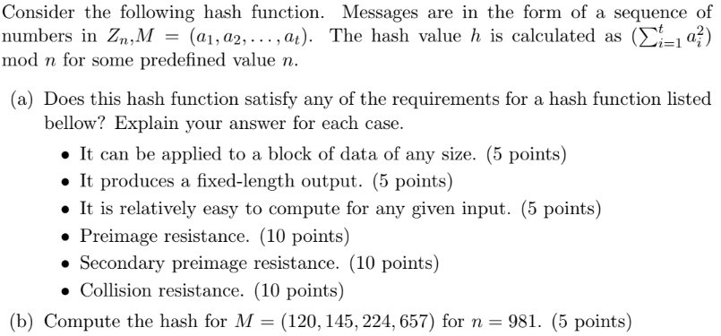 Solved Consider the following hash function. Messages are in | Chegg.com