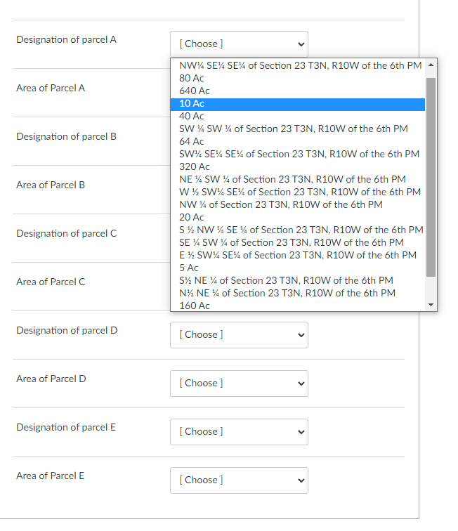 Solved THE OTHER TWO OPTIONS ARE:NE¼ SE¼ SE¼ of Section 23 | Chegg.com