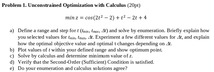 Solved Problem 1. Unconstrained Optimization with Calculus | Chegg.com