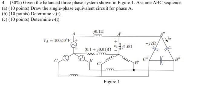 Solved 4. (30%) Given the balanced three-phase system shown | Chegg.com