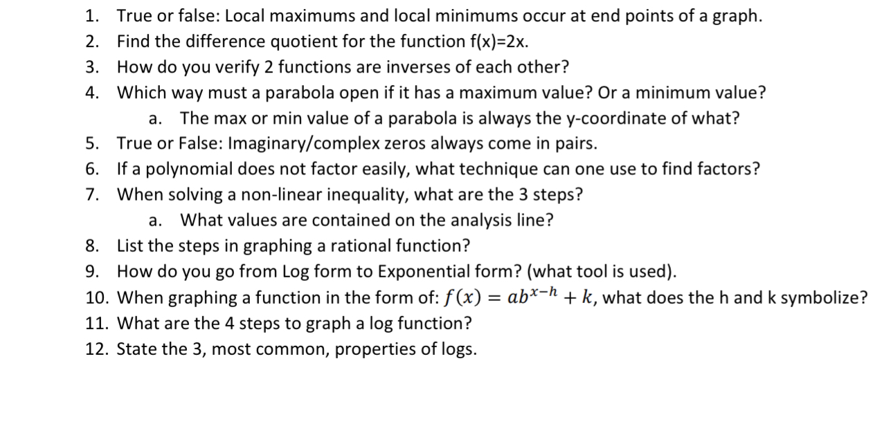 Solved 1. True or false: Local maximums and local minimums | Chegg.com